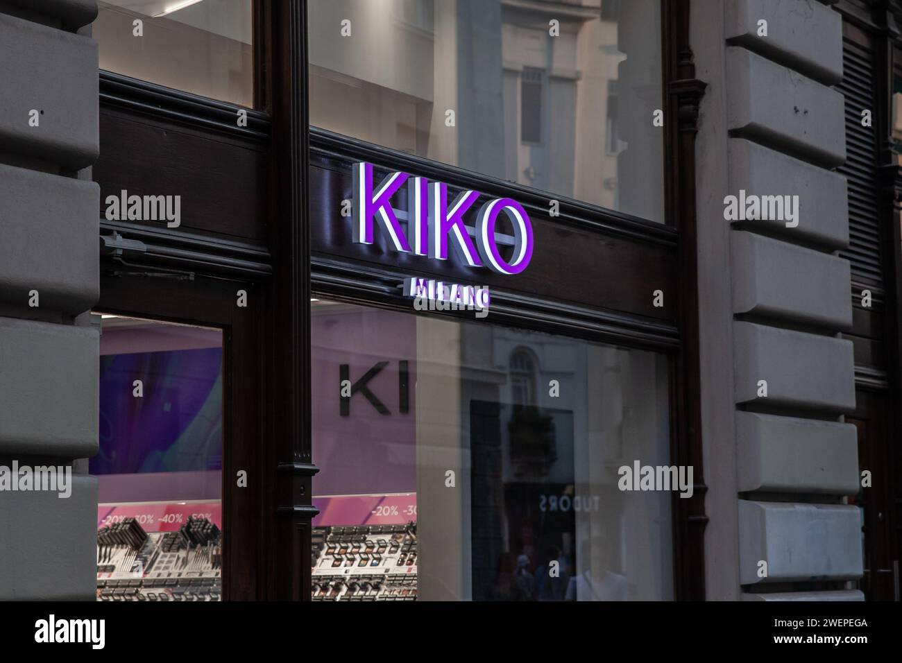 Picture of a sign with the logo of Kiko Milano on their main store for ...