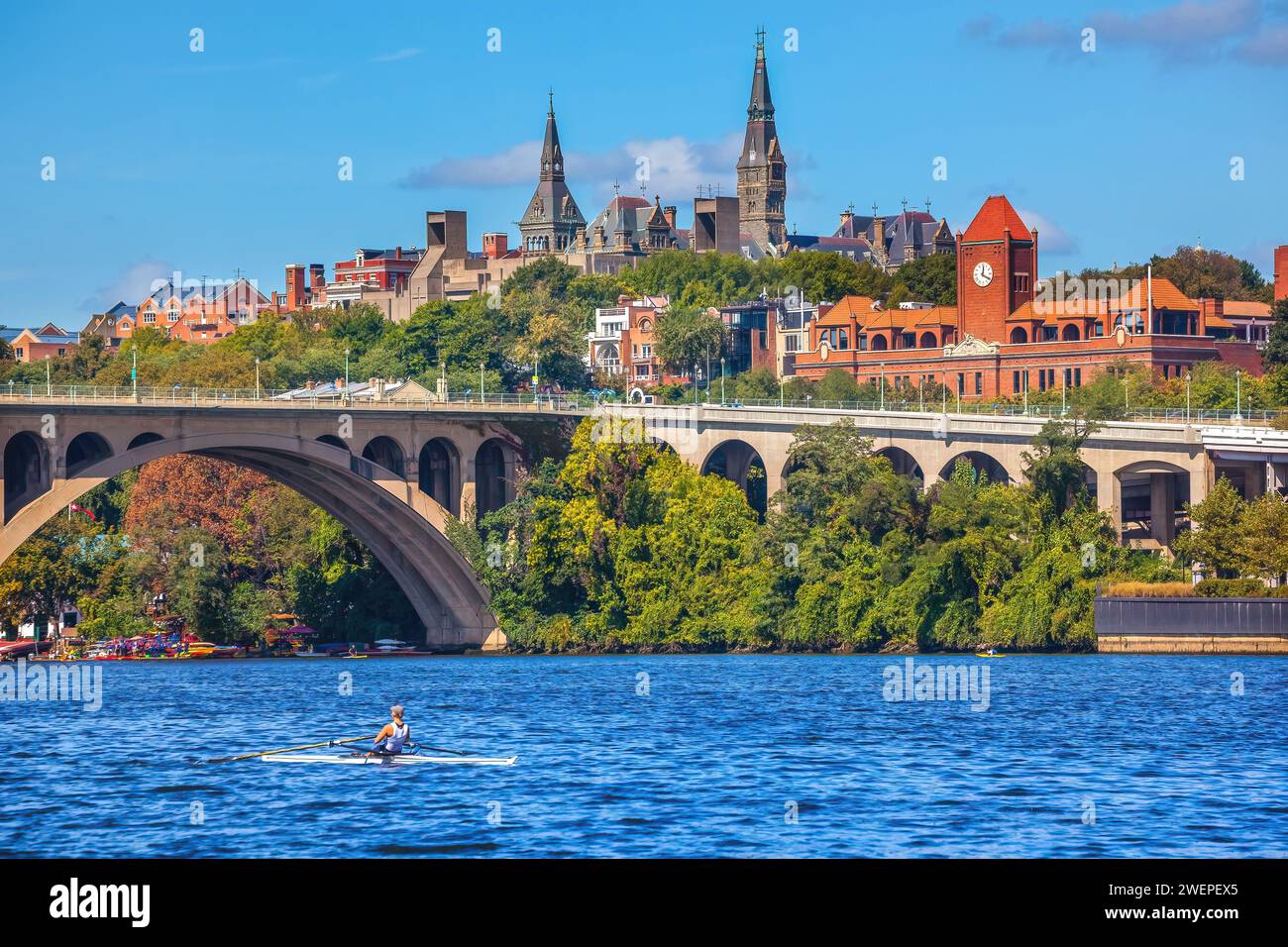 Rowing Potomac River Key Bridge Georgetown University Washington DC ...