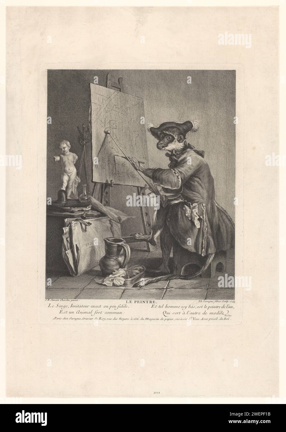 The painter presented as monkey, Pierre Louis Surugue, after Jean ...