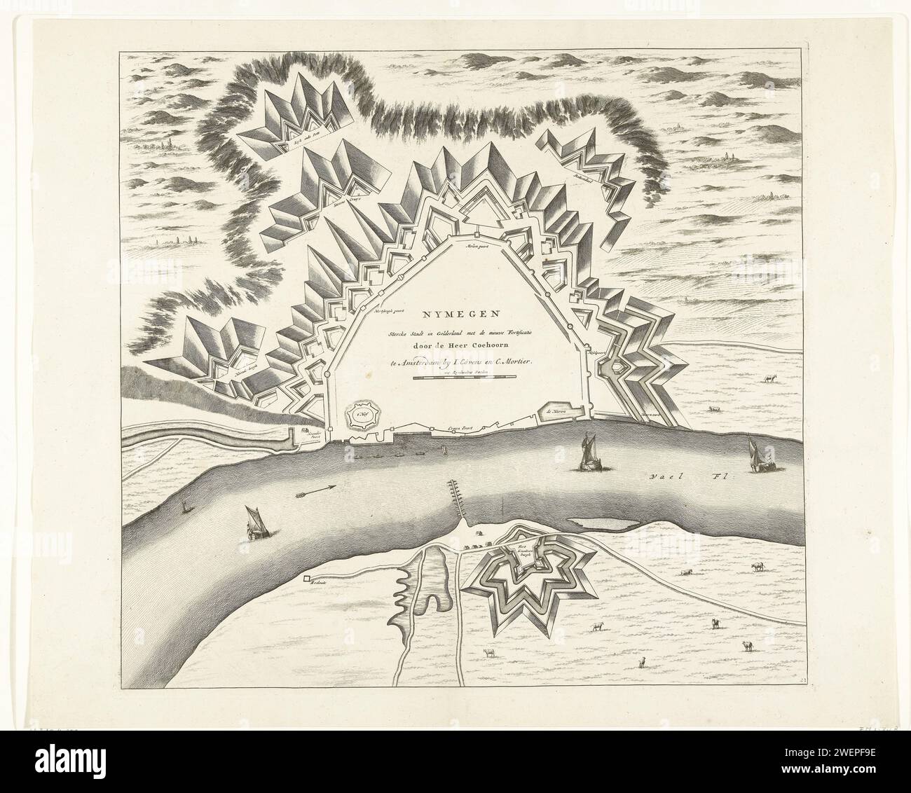 Map of the fortifications to Nijmegen designed by Menno van Coehoorn in ...