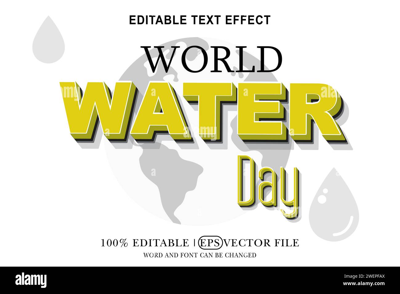 World water day 3d Text Effect Editable 3D Style eps vector Stock ...