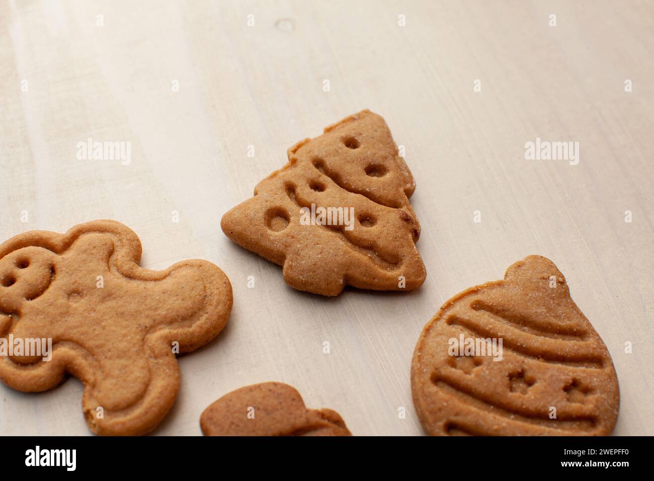 christmas shaped cookies isolated on white wooden background Stock ...