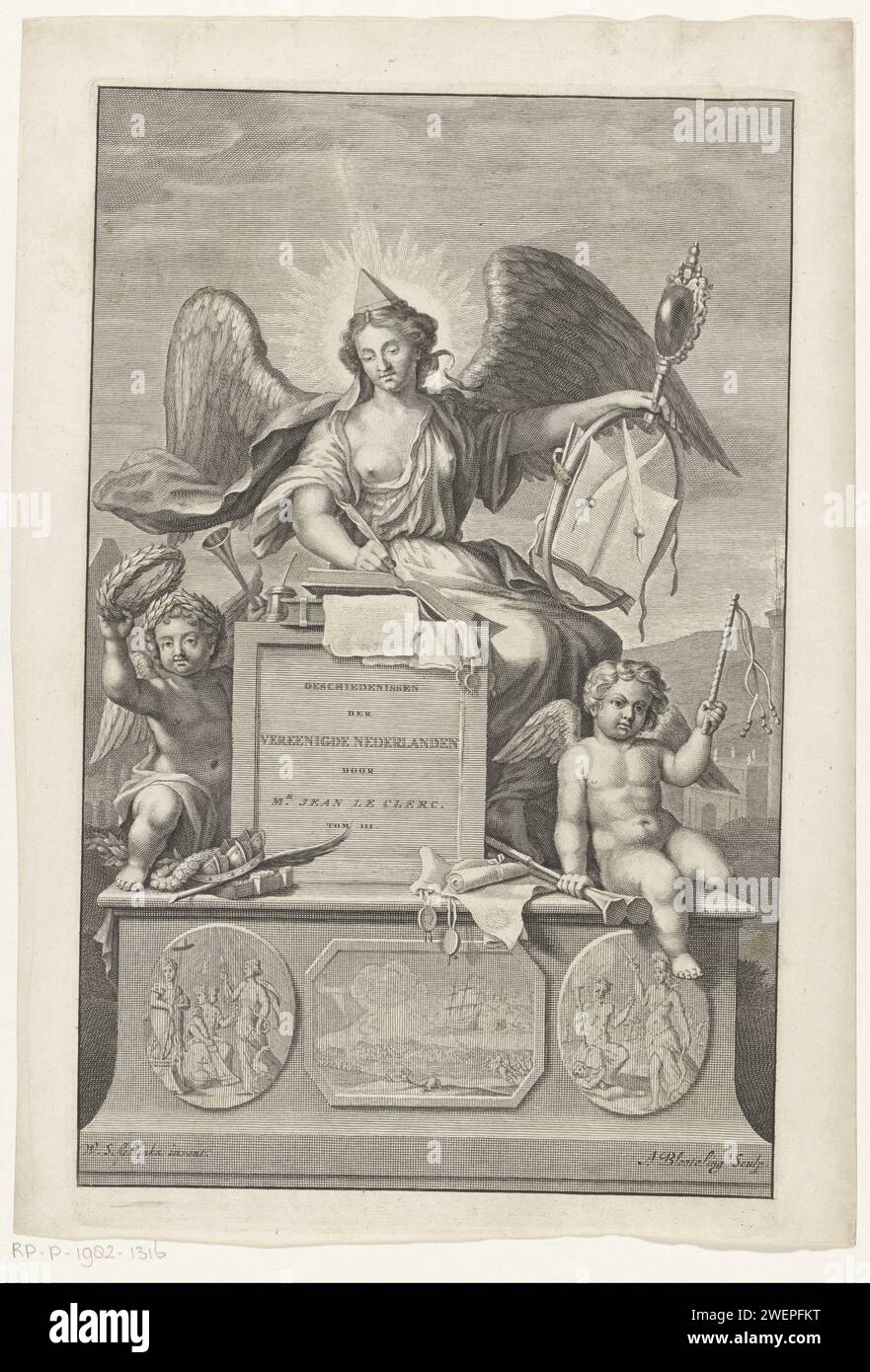 Allegorical show with history and puti, 1730 print Winged ...