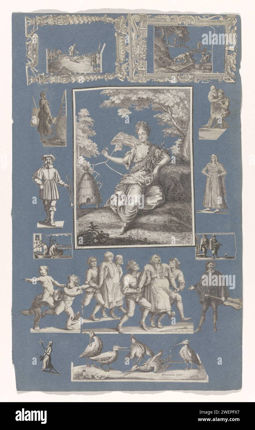 Collage of cut out prints stuck on album magazine of Blauw Paper, c ...