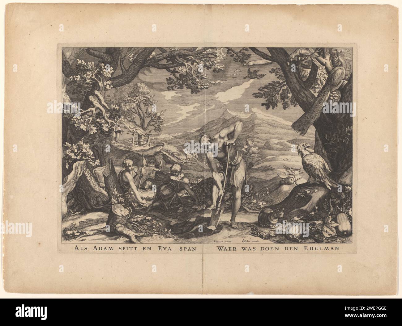 Adam and Eva at work outside the earth's paradise, Anonymous, After ...