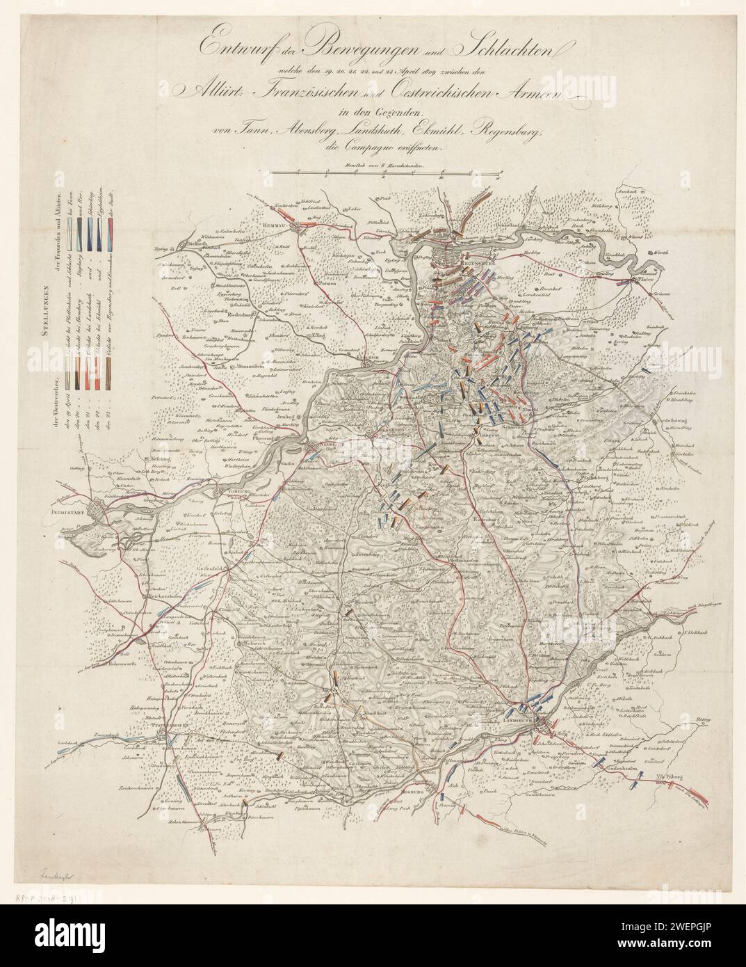 Map with the positions of the Allied and French troops, 1809, Anonymous ...