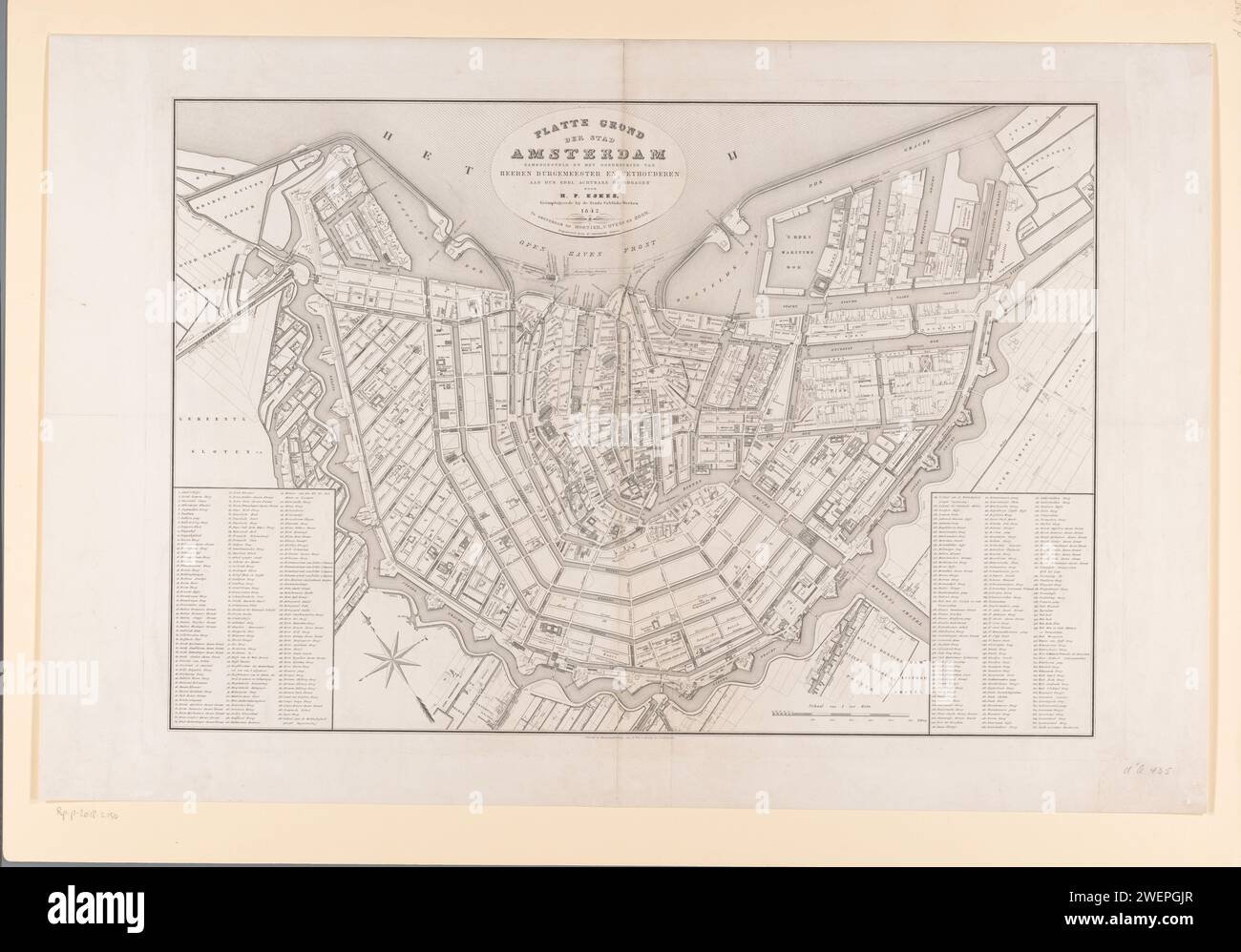 Map of Amsterdam, Daniël Vulawaard (II), 1842 print paper etching / engraving maps of separate ...