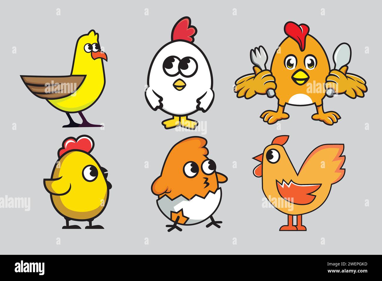 chickens and hens in cartoon style, vector illustration Stock Vector ...