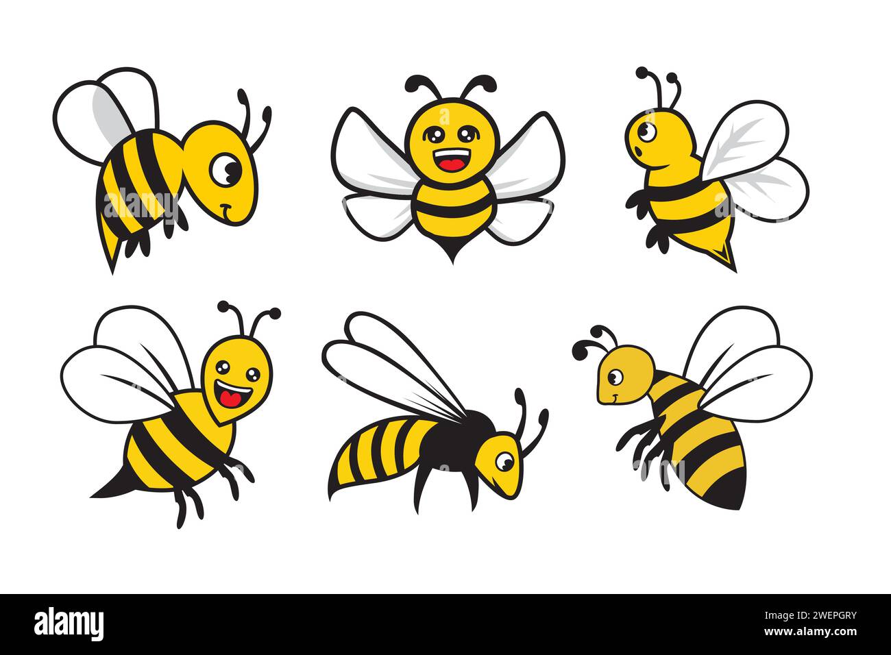 Vector set of cartoon bees. Isolated on a white background Stock Vector ...