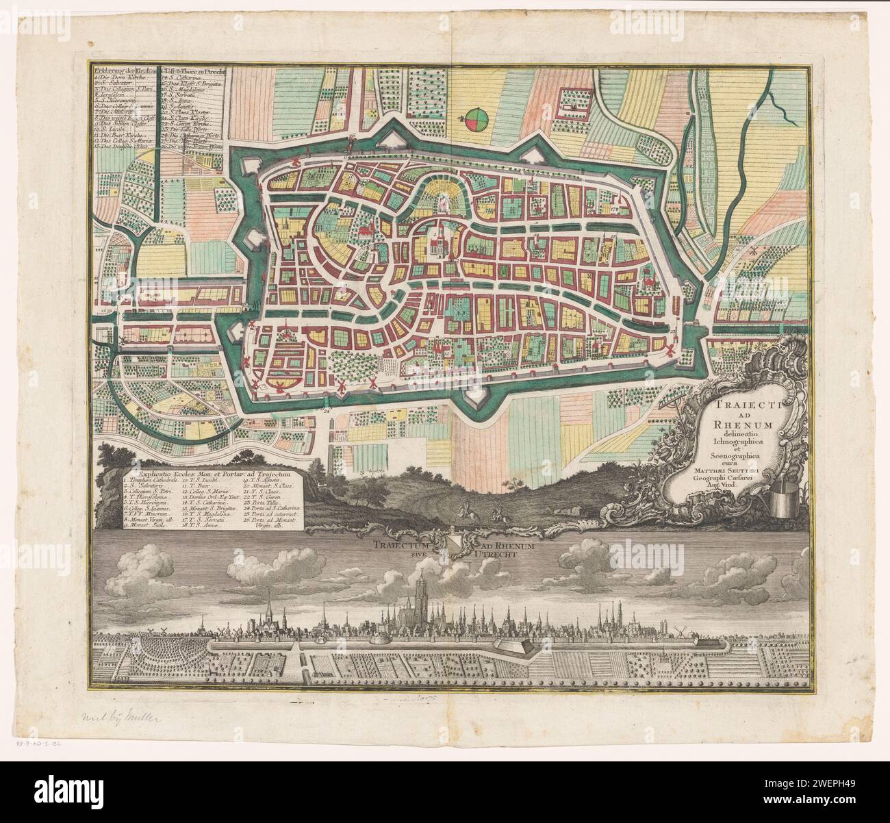 Map of the city of Utrecht with cityscape, Anonymous, 1731 - 1740 print ...