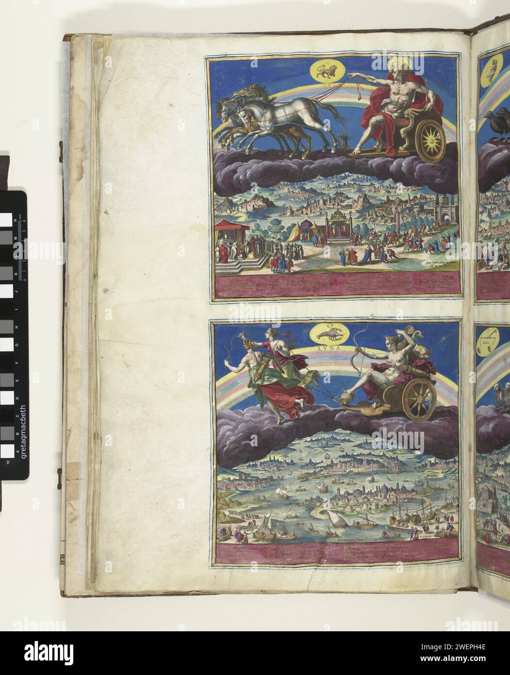 The Moon and its influence on the world, 1585 print The goddess Diana ...