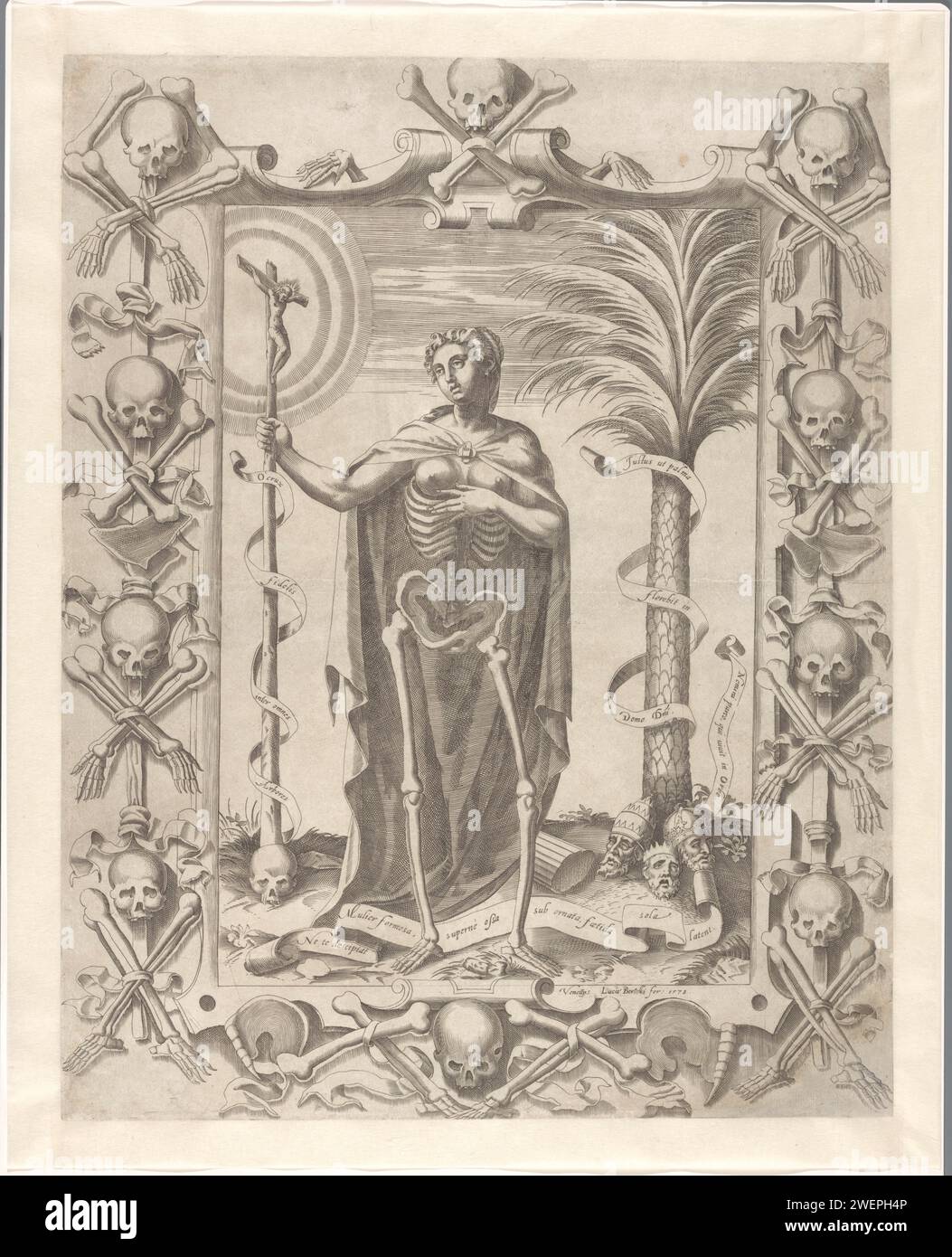 Vanity, 1578 print Allegory of death. Man, half body and half framework ...
