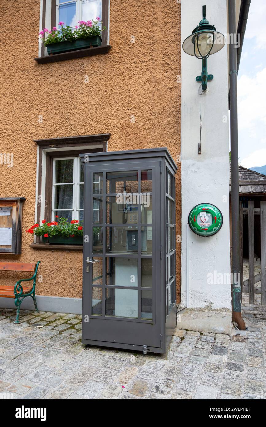 Hallstatt, Austria - June 17, 2023: Outdoor telephone booth on ...