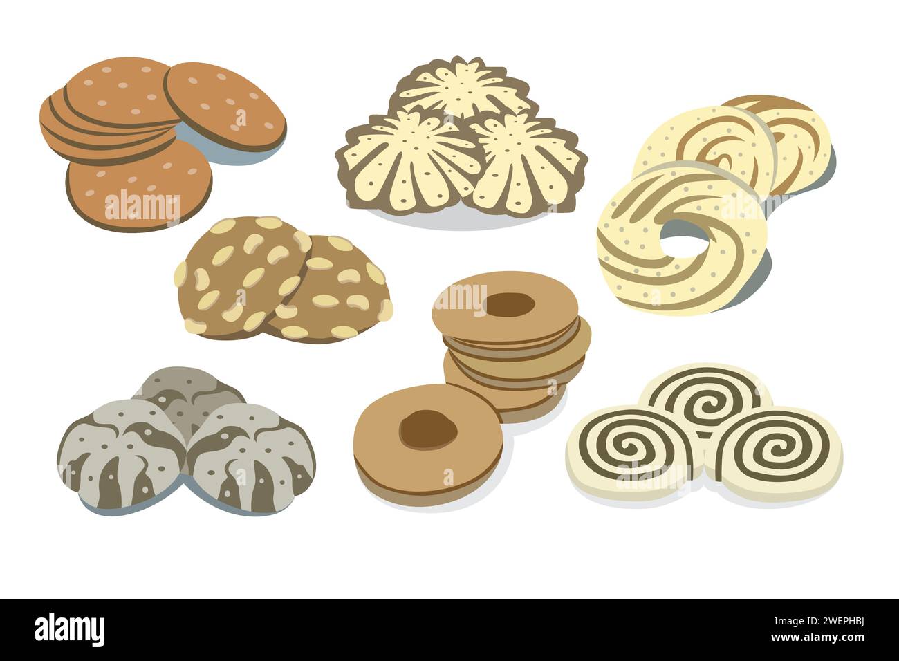 Illustration of a set of different cookies on a white background Stock ...