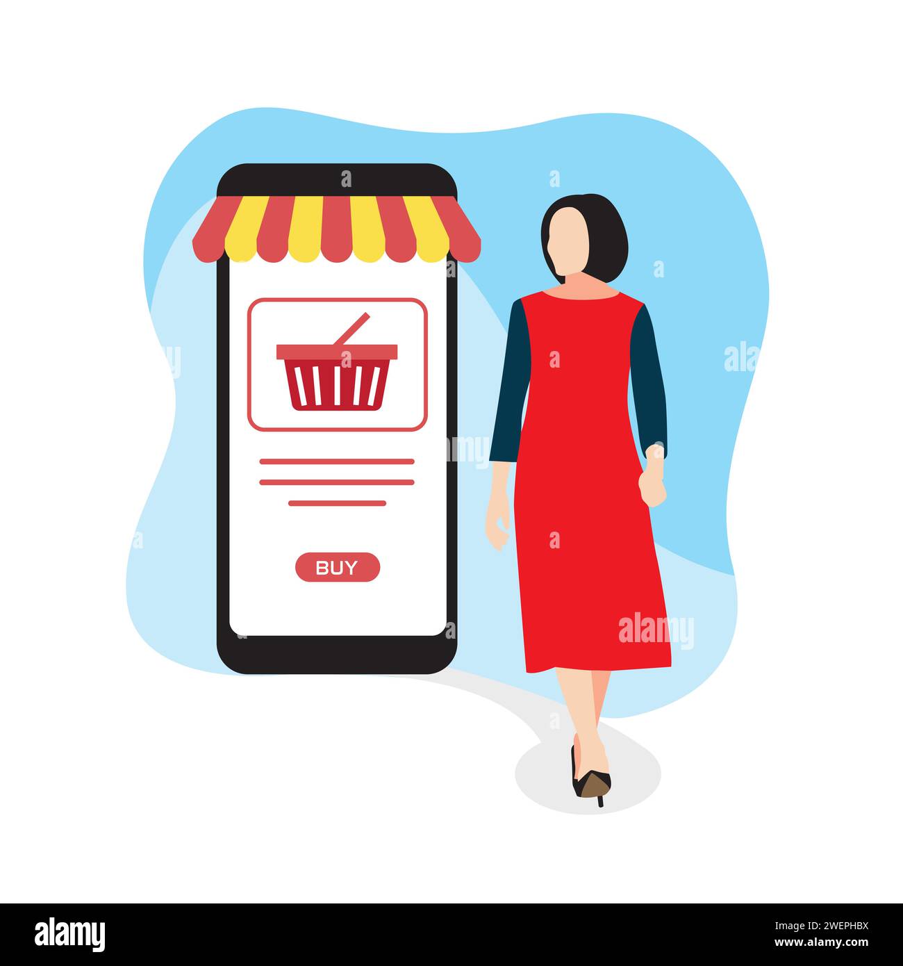 Online shopping concept. Woman with a shopping cart on the smartphone ...