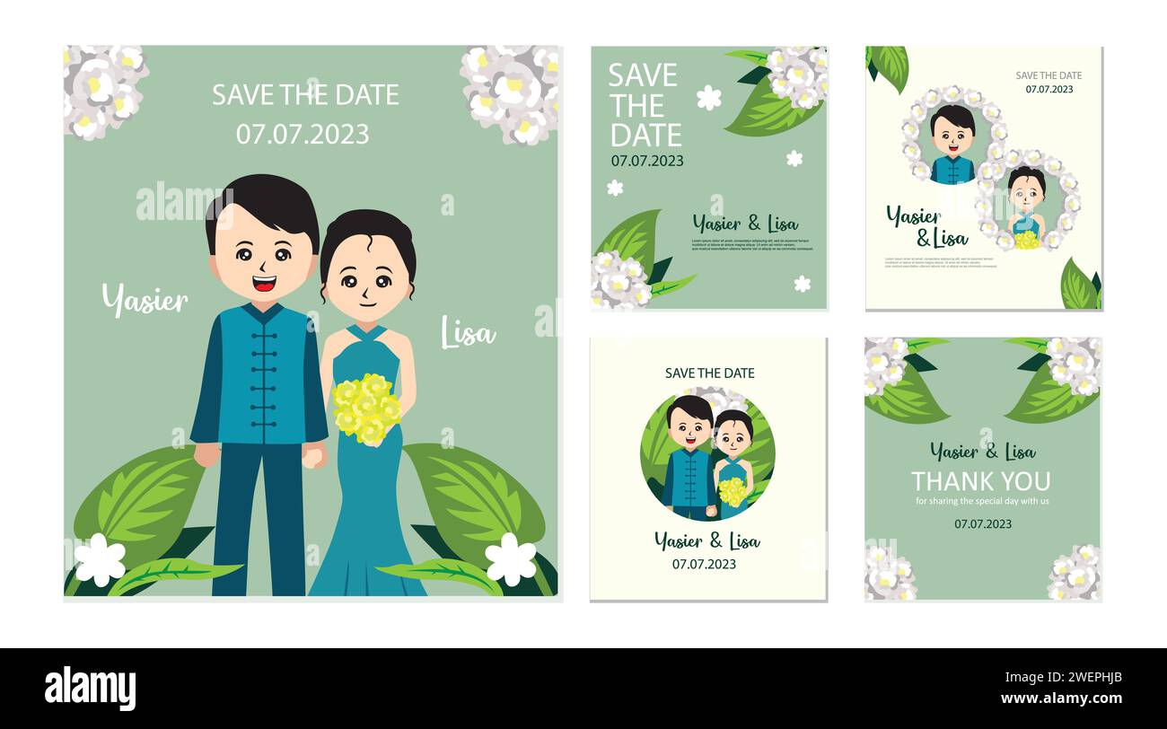Wedding invitation card with bride and groom. Vector illustration Stock ...