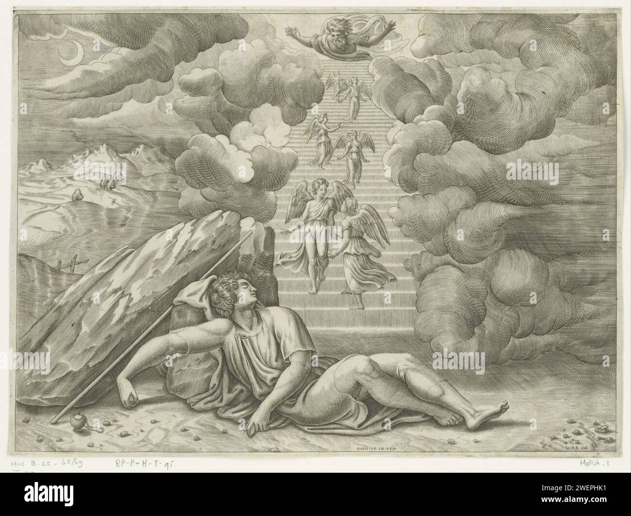 Jakobs Droom, Jacob Bos, After Rafaël, 1530 - 1580 print A passage from ...