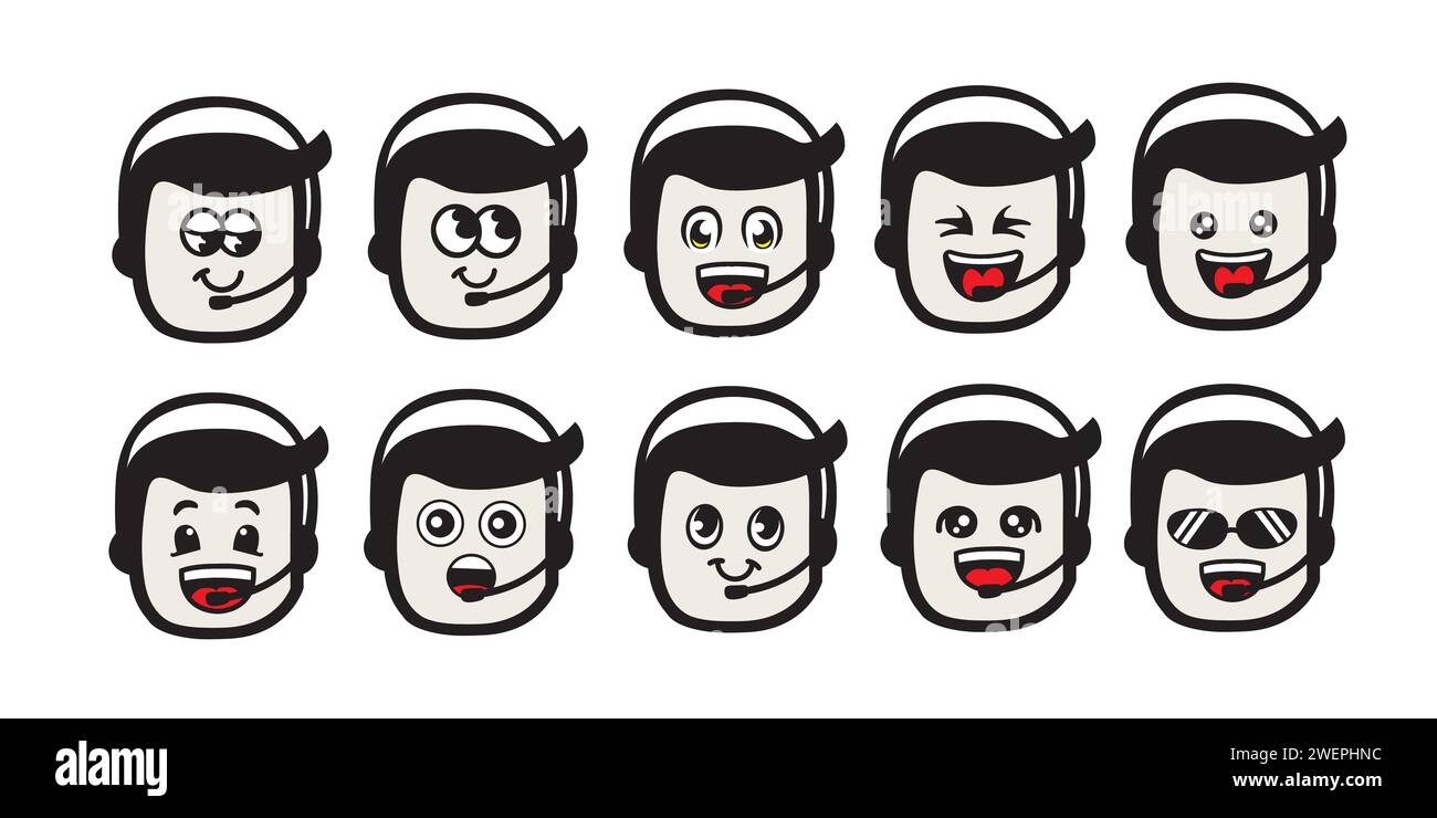 Set of call center staff emoticons. Vector illustration in cartoon ...