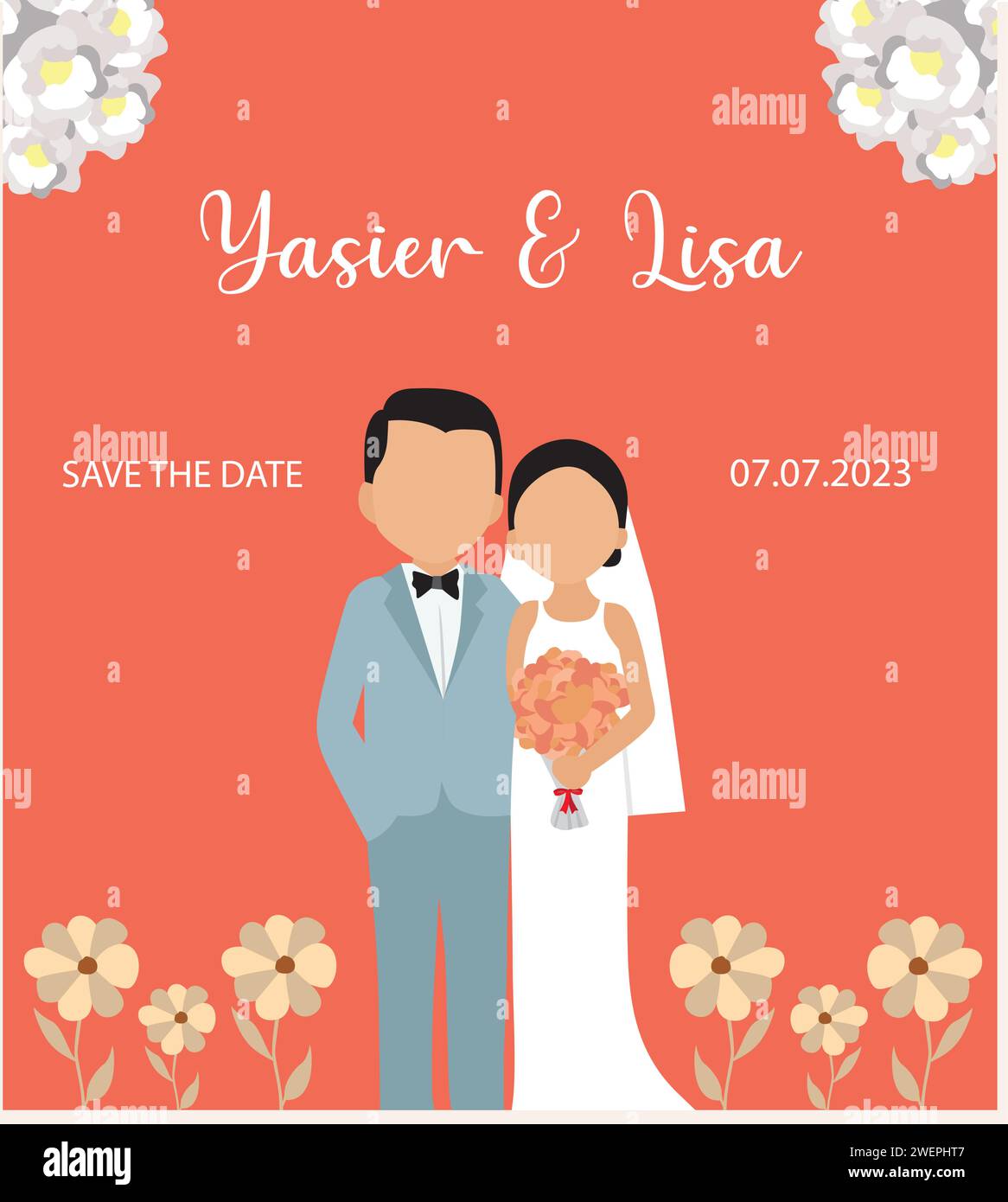Wedding invitation cards with cute couple. Vector illustration Stock ...