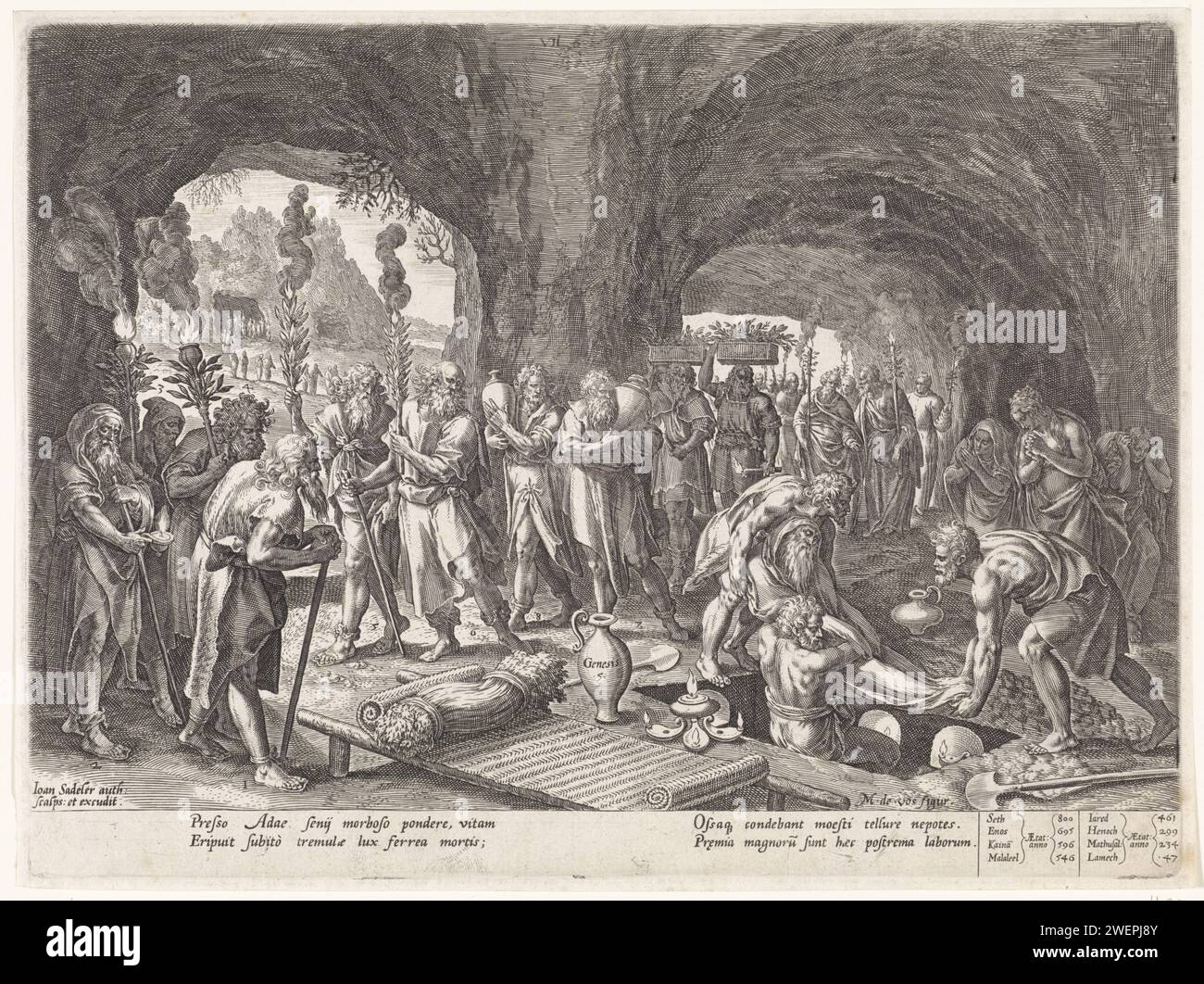 Funeral of Adam, Johann Sadeler (I), After Maerten de Vos, 1586 print ...