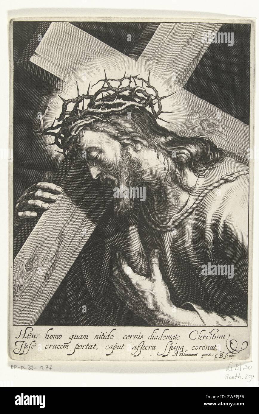 Christ wears the cross, Cornelis Bloemaert (II), After Abraham Bloemaert, 1622 - 1630 print Cut ...