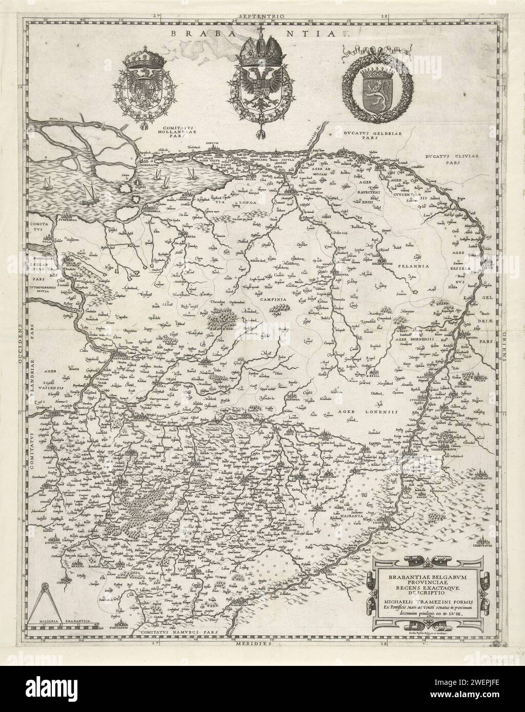 Map of Brabant, 1558 print Map of Brabant. Under a cartouche with the ...