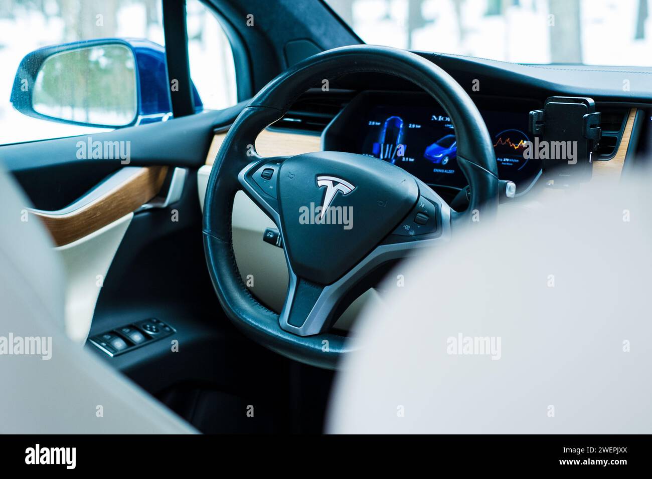Helsinki, Finland - January 26, 2024: Tesla electric car interior ...
