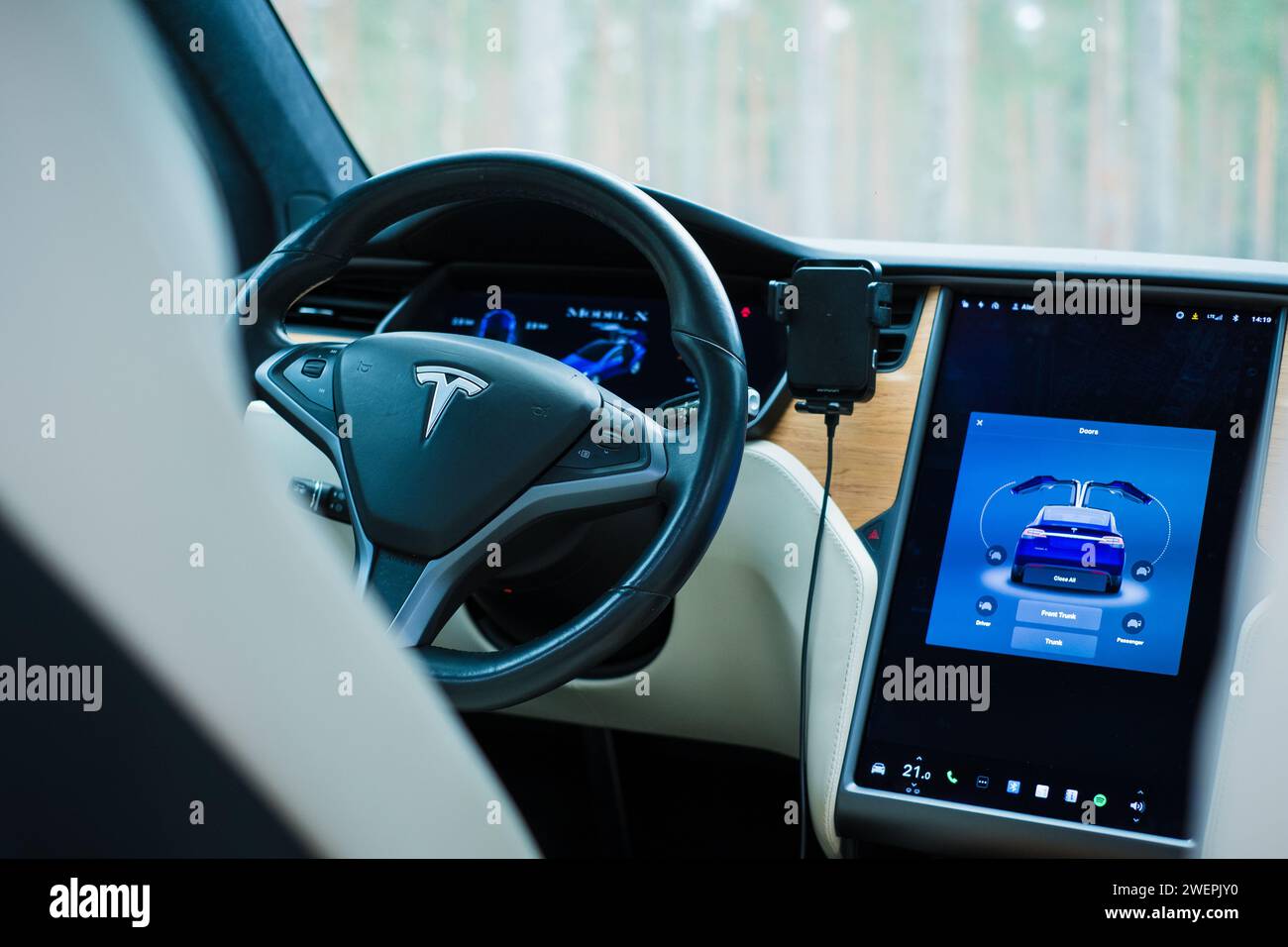 Helsinki, Finland - January 26, 2024: Tesla electric car interior ...