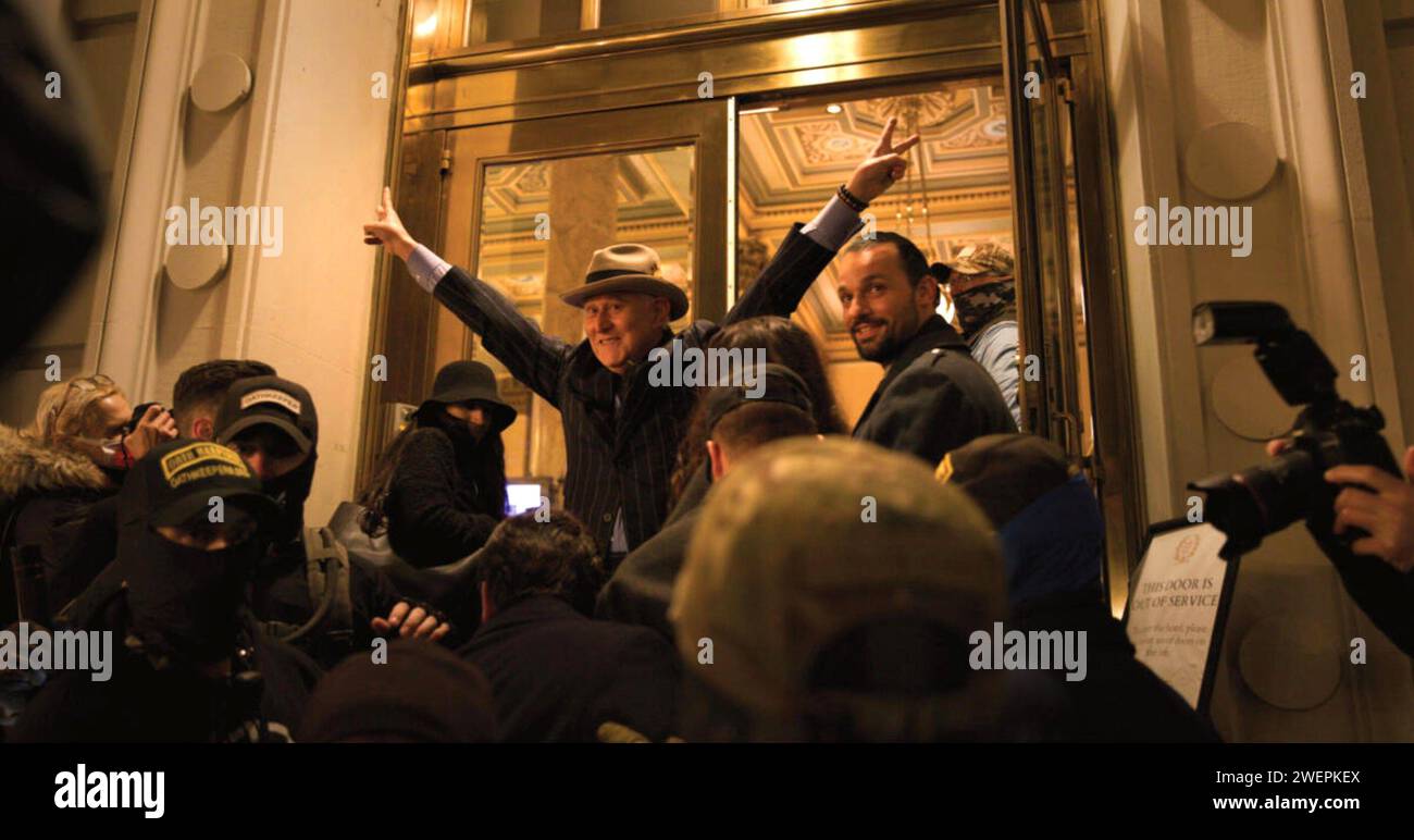 A STORM FORETOLD, Roger Stone (arms up), 2023. ph: © Abramorama ...