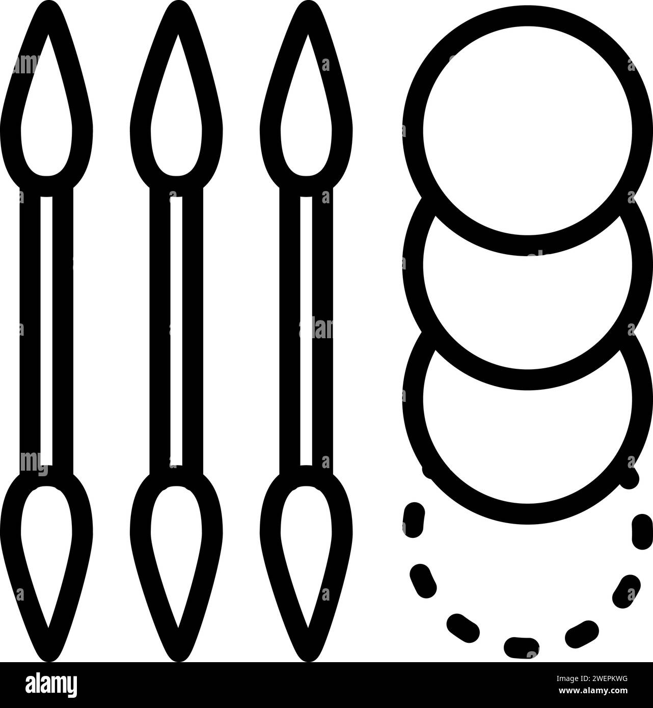 Cotton pads, ear stick in line style. Makeup, hygiene products vector ...