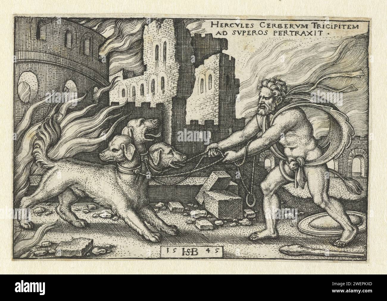 HERCULES En Cerberus, Hans Sebald Beham, 1545 print paper engraving (12 ...
