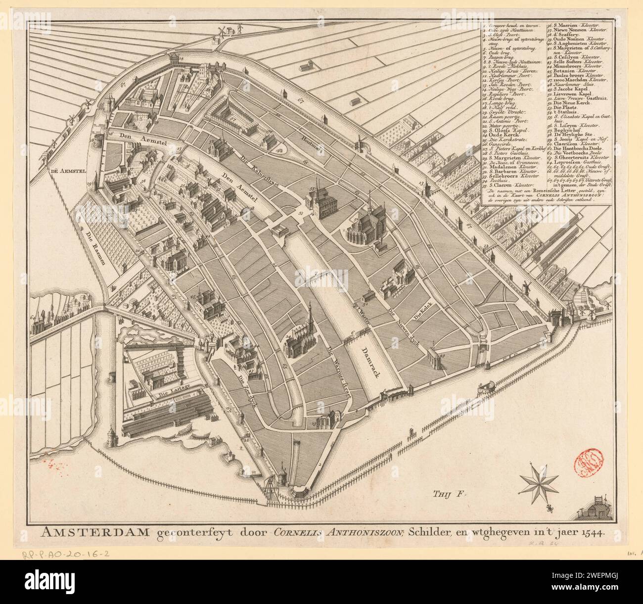 Map of Amsterdam, Anonymous, After Cornelis Anthonisz., 1760 print Map in a nutshell perspective ...