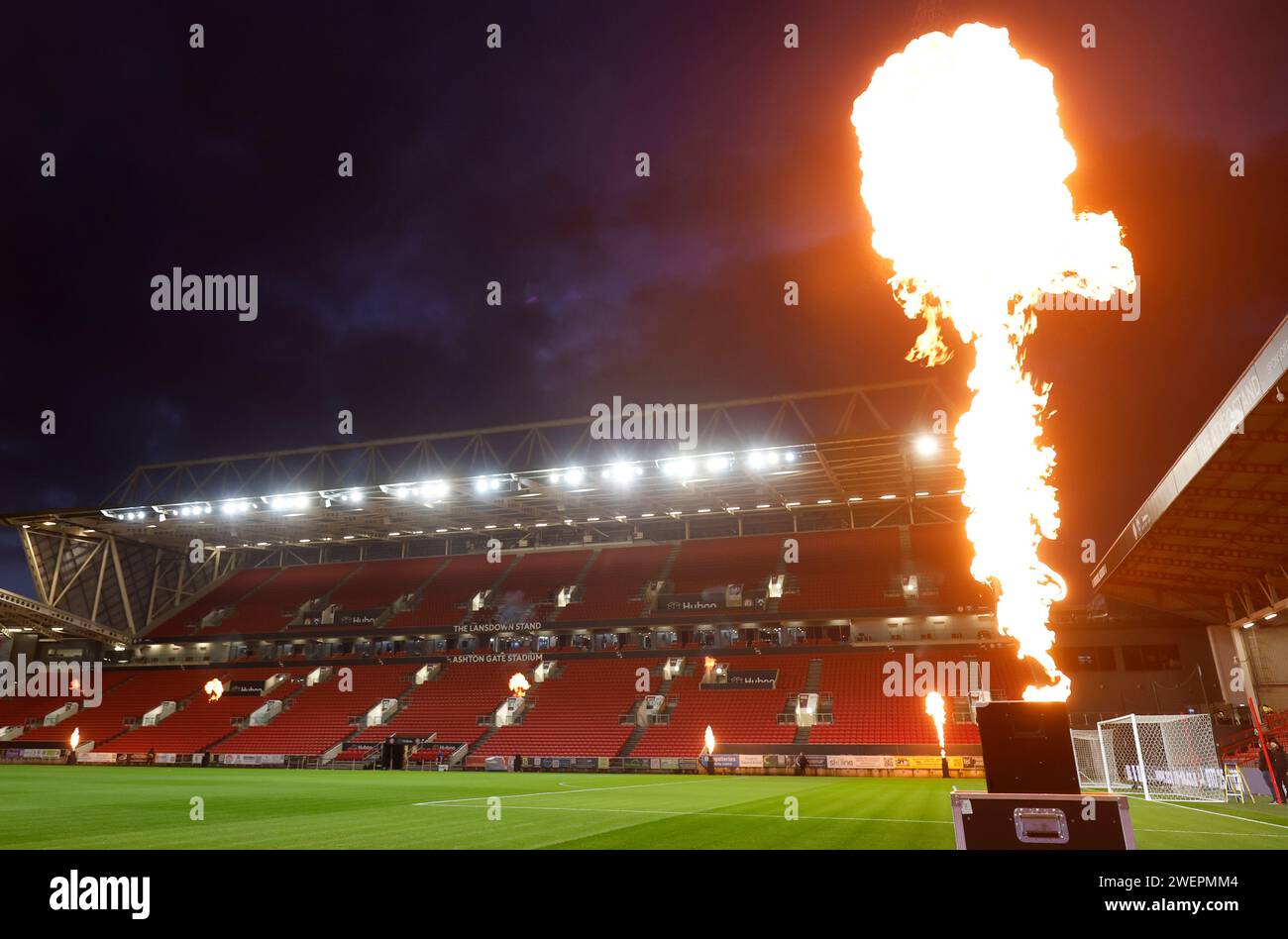 A general view of pyrotechnics inside the stadium ahead of the Emirates ...