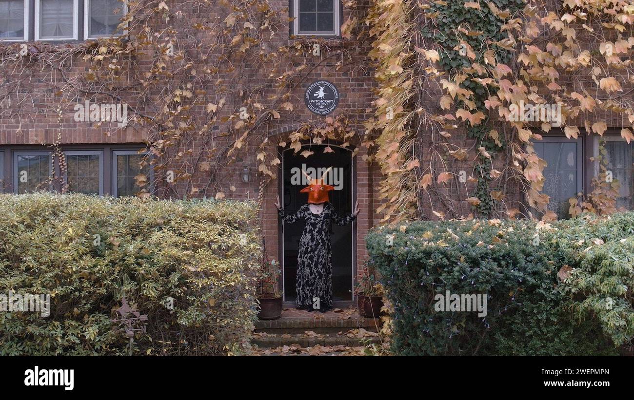 REALM OF SATAN, Satanist, with sign at entryway designating 'Witchcraft ...