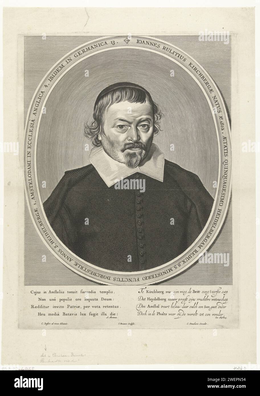 Portrait of the pastor Johannes Rulitius, Jan Brouwer, after Christiaen ...