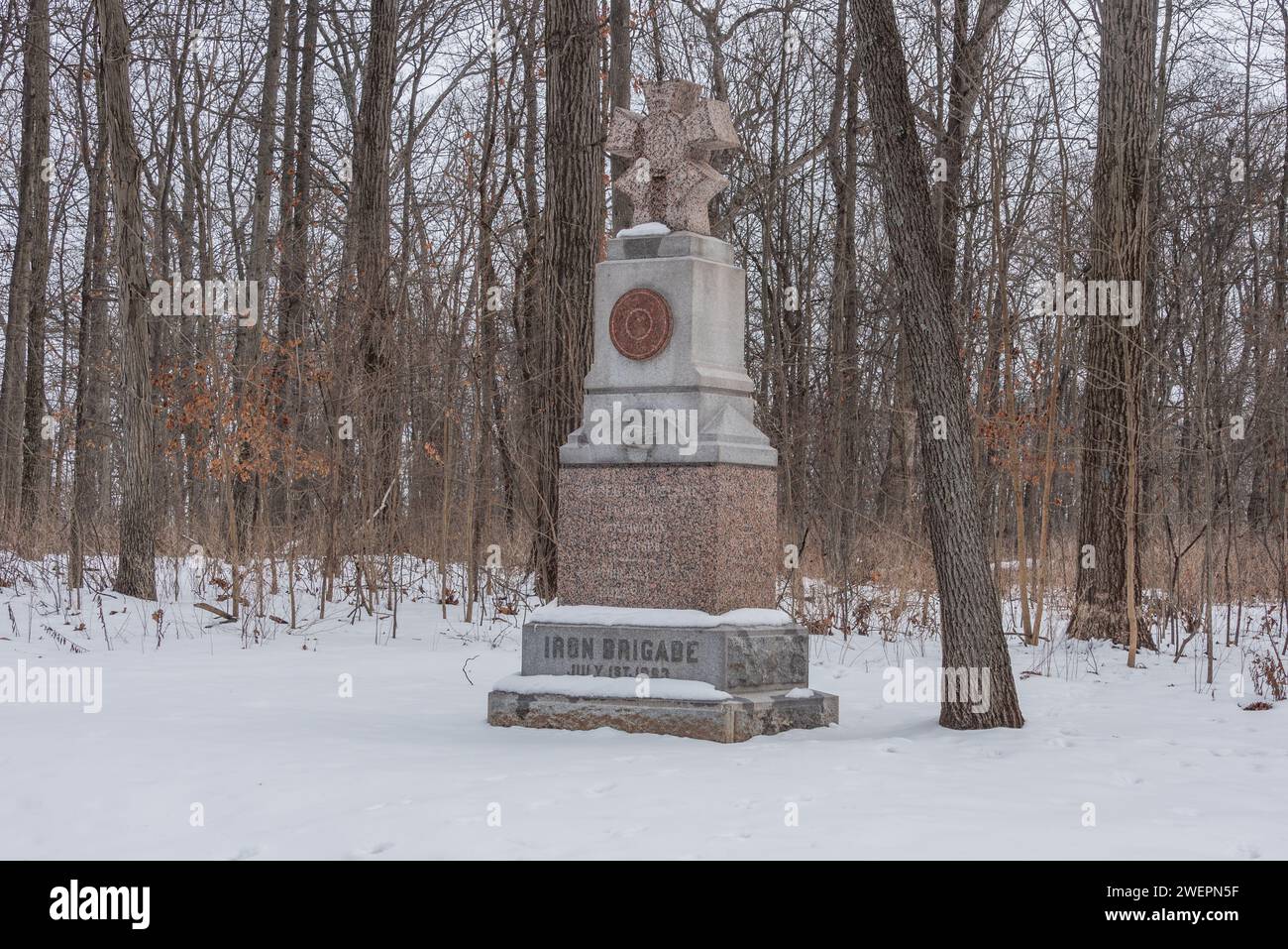 Monument to the Iron Brigade on a Snowy Winter Day, Gettysburg ...