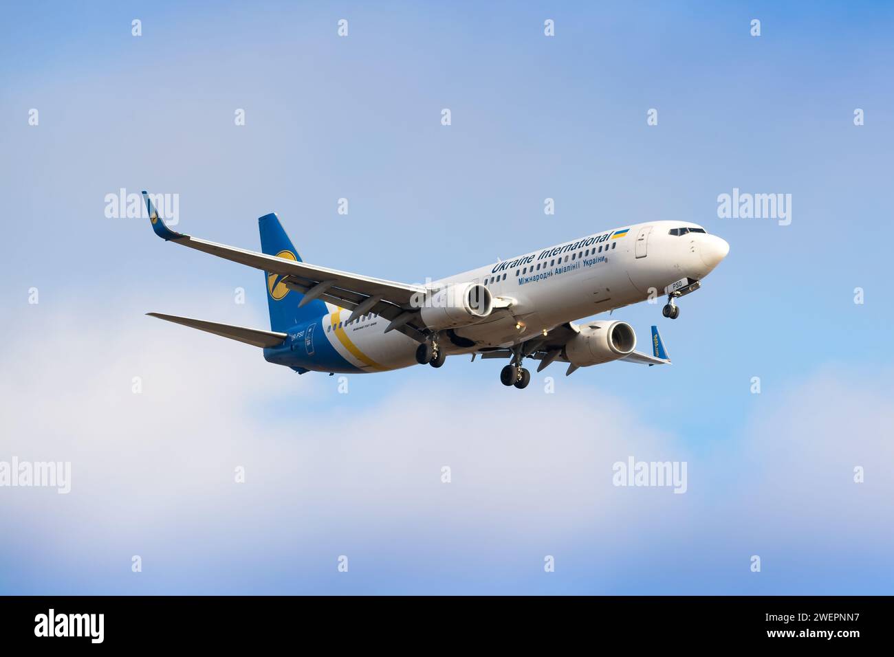 Boryspil, Ukraine - January 2, 2021: Airplane Boeing 737-800 (UR-PSO ...