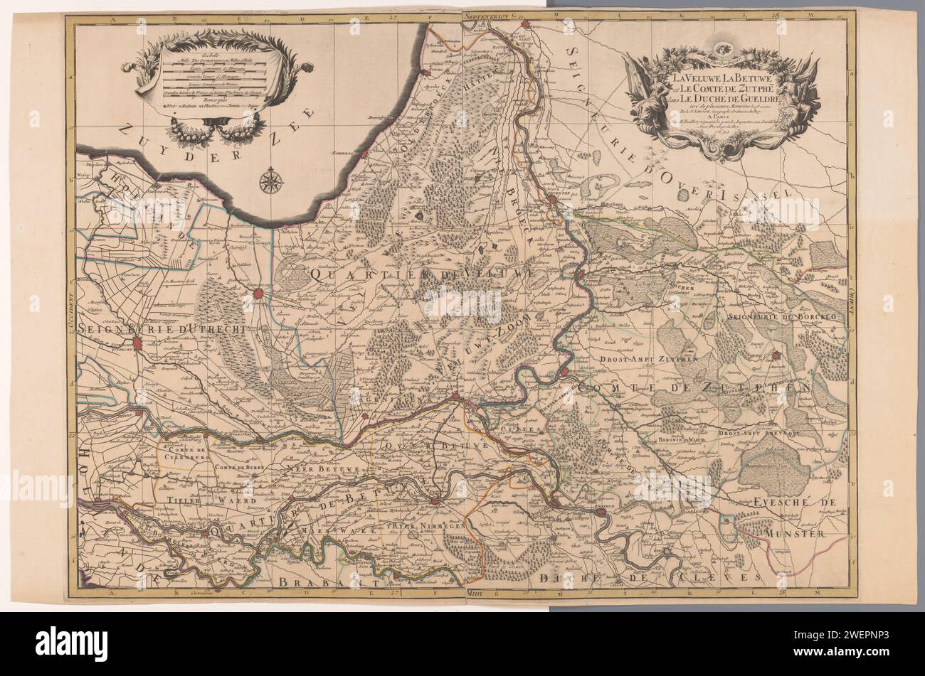 Map of the Veluwe and De Betuwe, Unknown, 1692 print At the top right ...