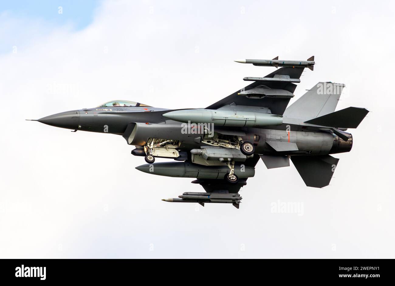 Military air force fighter jet interceptor airplane in full flight ...