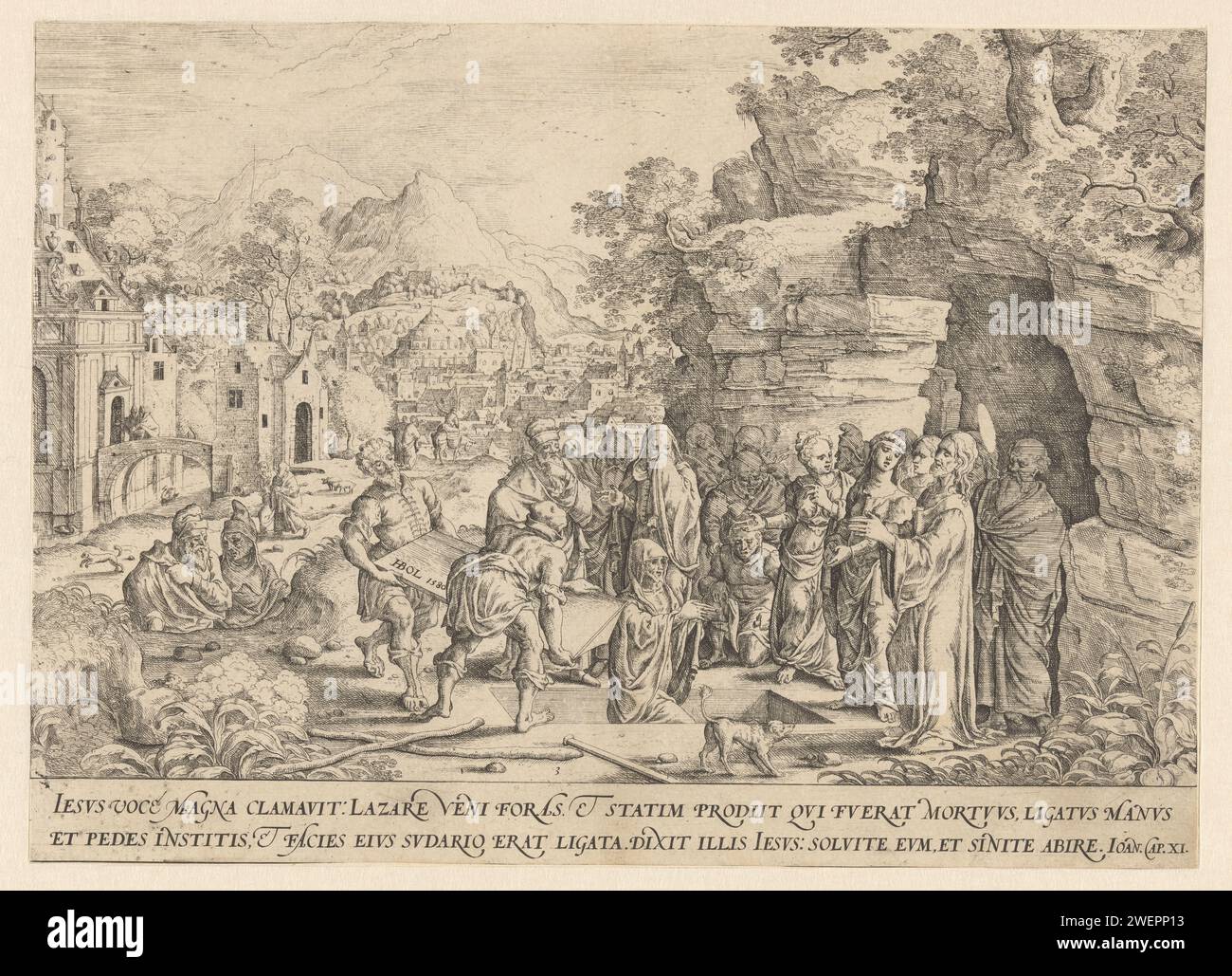 The Opwekking of Lazarus, Hans Bol, 1580 print Christ brings Lazarus to ...