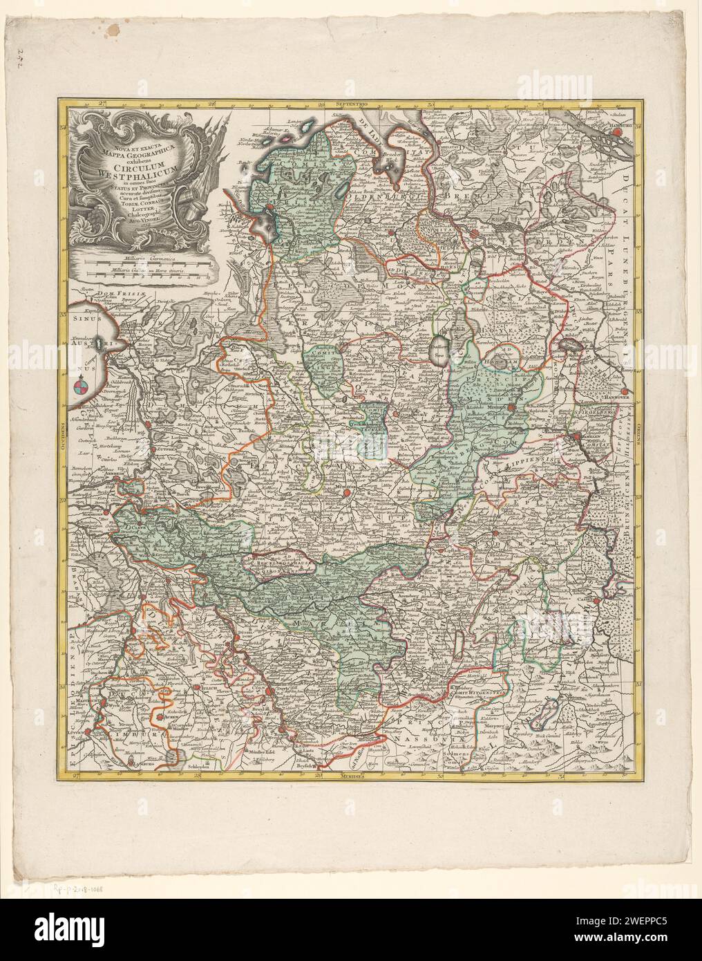 Map of Westfalen, Tobias Conrad Lotter, 1758 print paper engraving maps ...