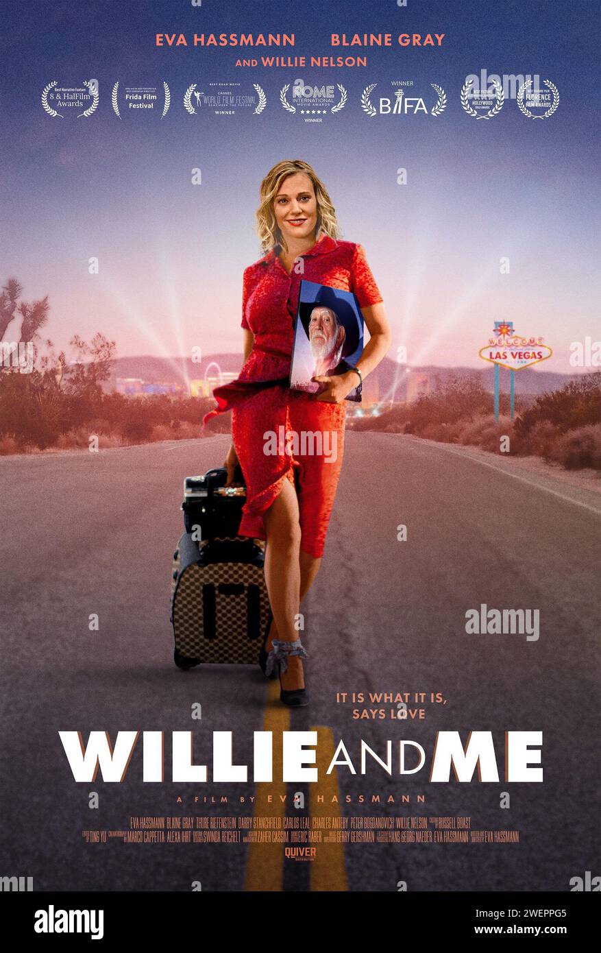 WILLIE AND ME, poster, Eva Hassmann, holding a picture of Willie Nelson ...