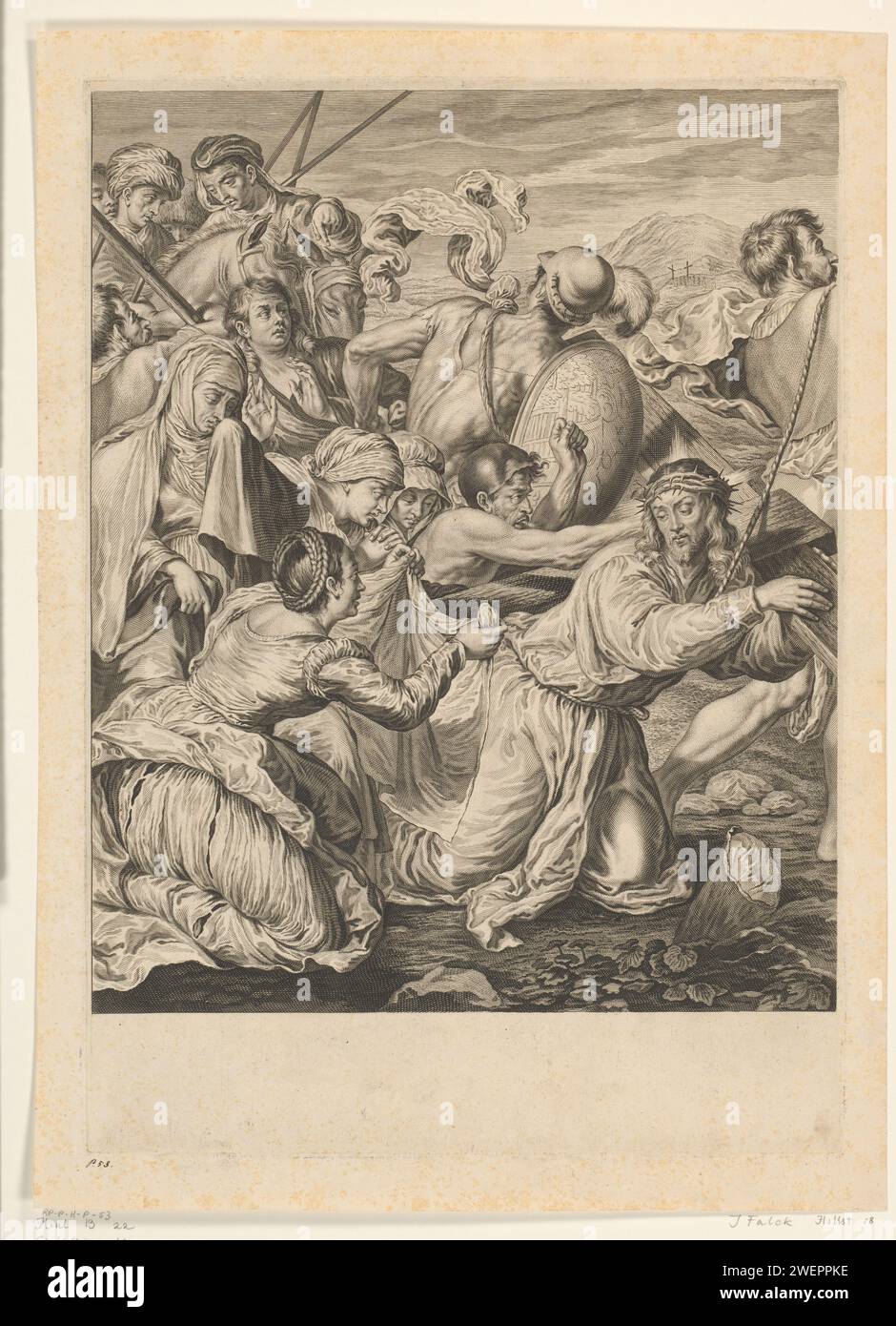 Crossing, 1646 - 1658 print Christ on his knees with the cross on the ...