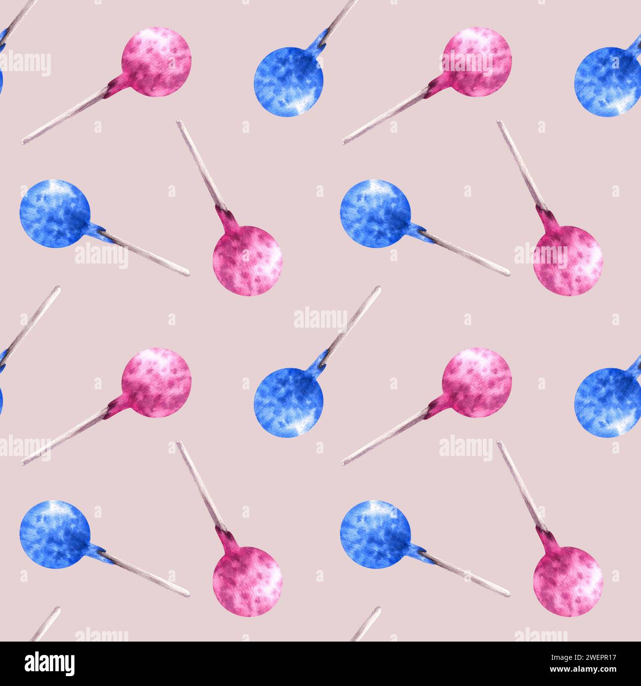 Watercolor seamless pattern with pink and blue pop cakes Hand drawn ...
