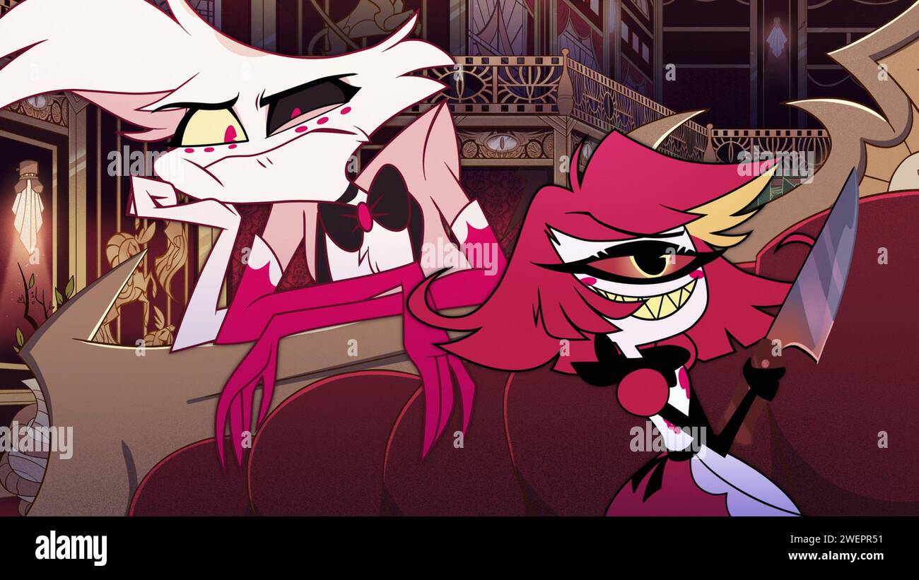 HAZBIN HOTEL, from left: Angel Dust (voice: Blake Roman), Niffty (voice ...