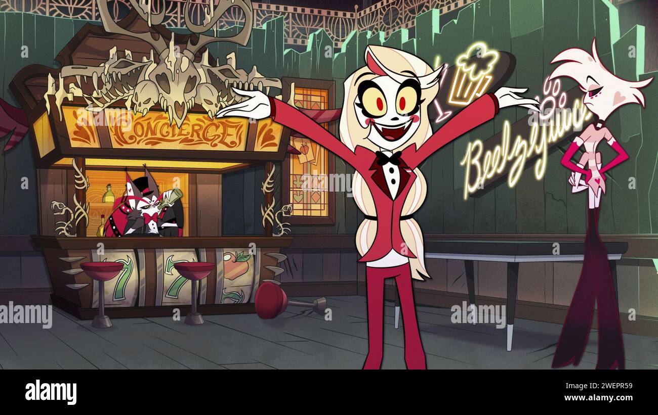HAZBIN HOTEL, from left: Husk (voice: Keith David), Charlie Morningstar ...