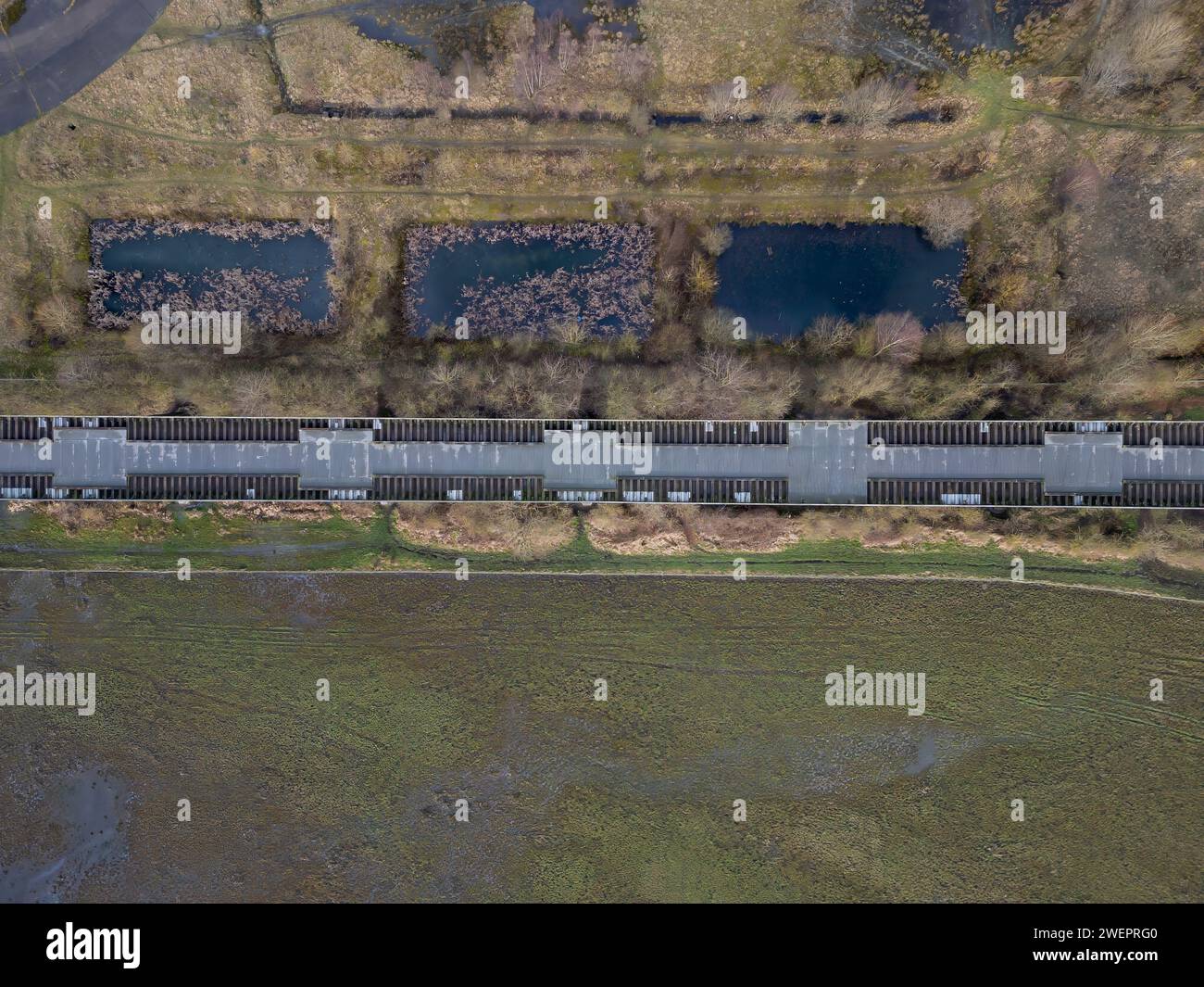 An aerial view of the Bennerley Viaduct near Awsworth, Nottinghamshire ...