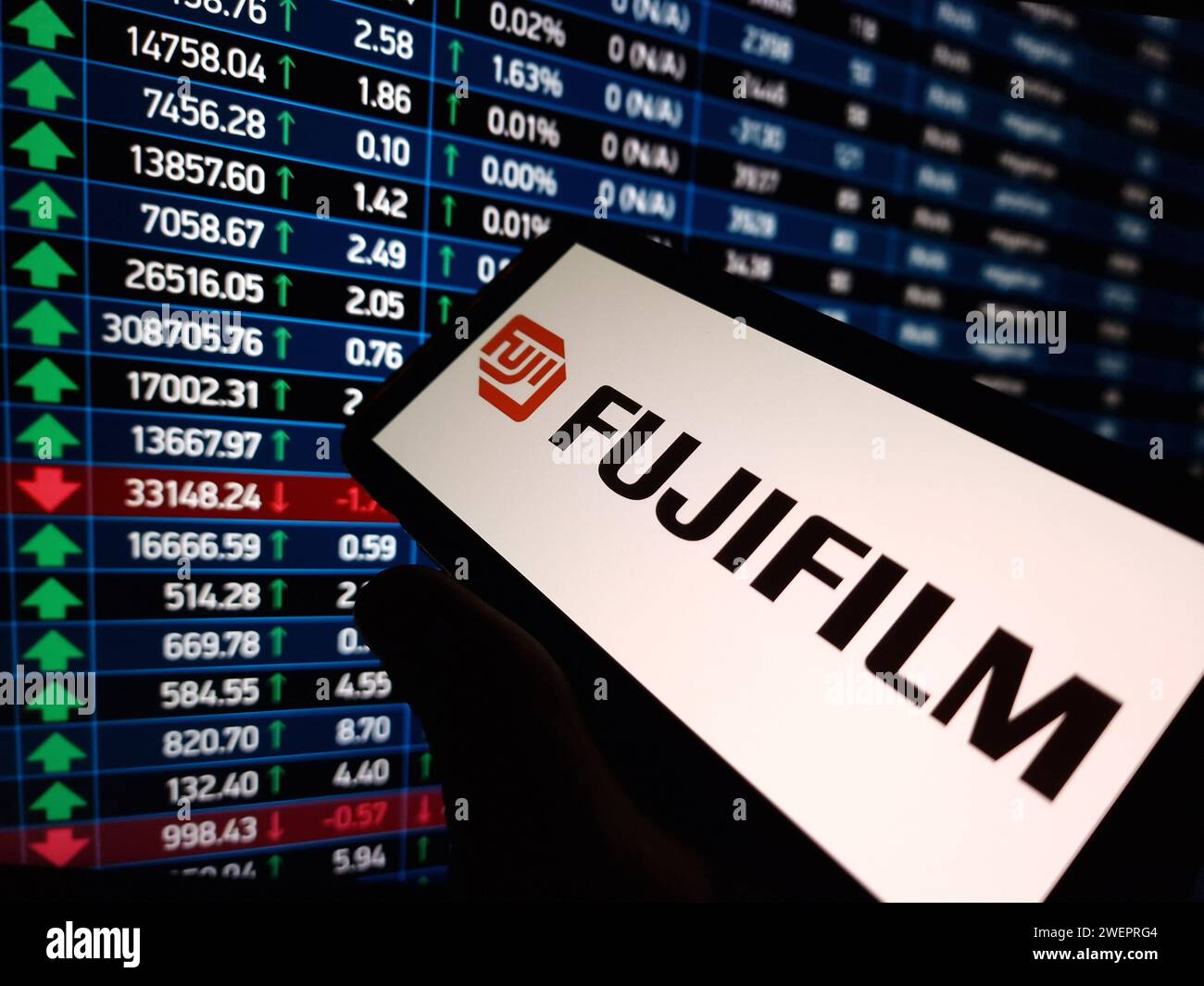 Konskie, Poland - January 25, 2024: Fujifilm company logo displayed on ...