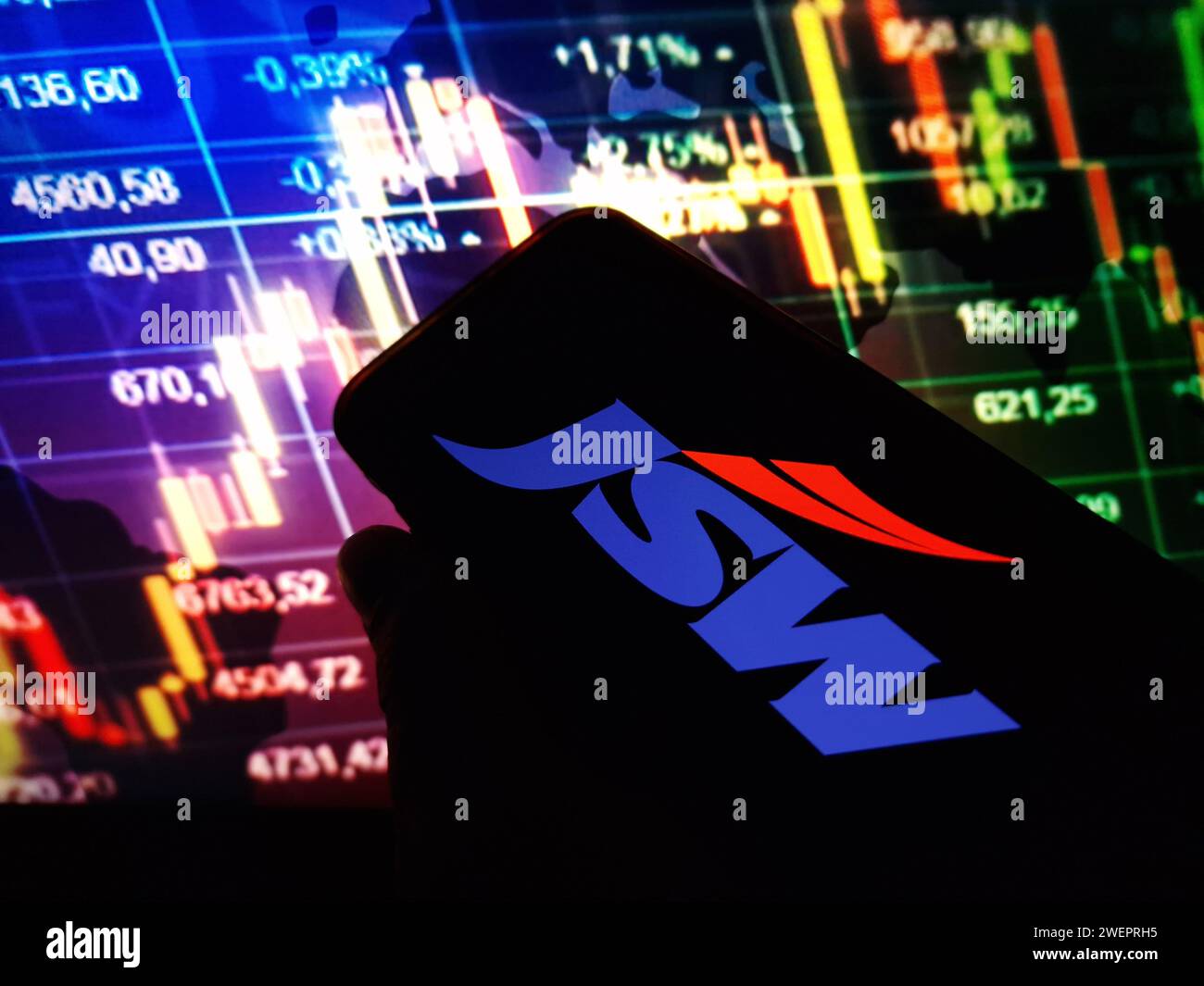 Konskie, Poland - January 25, 2024: JSW Steel company logo displayed on ...