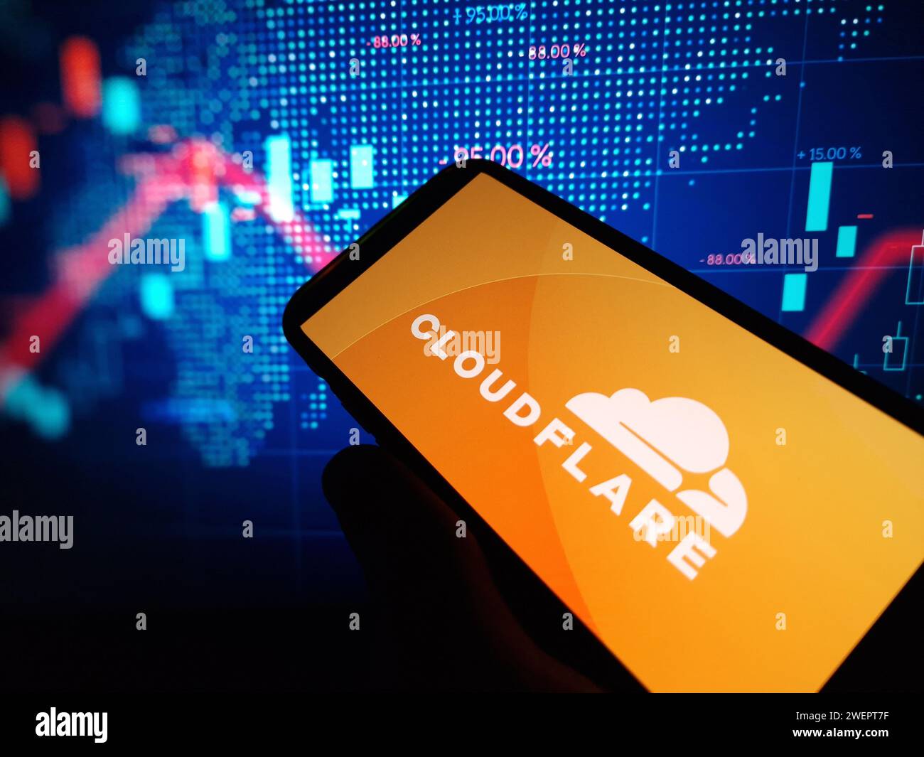 Konskie, Poland - January 25, 2024: Cloudflare company logo displayed on mobile phone screen ...